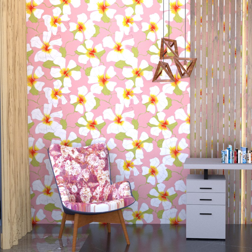 Pink Floral Wallpaper Design Wall Decor Paper